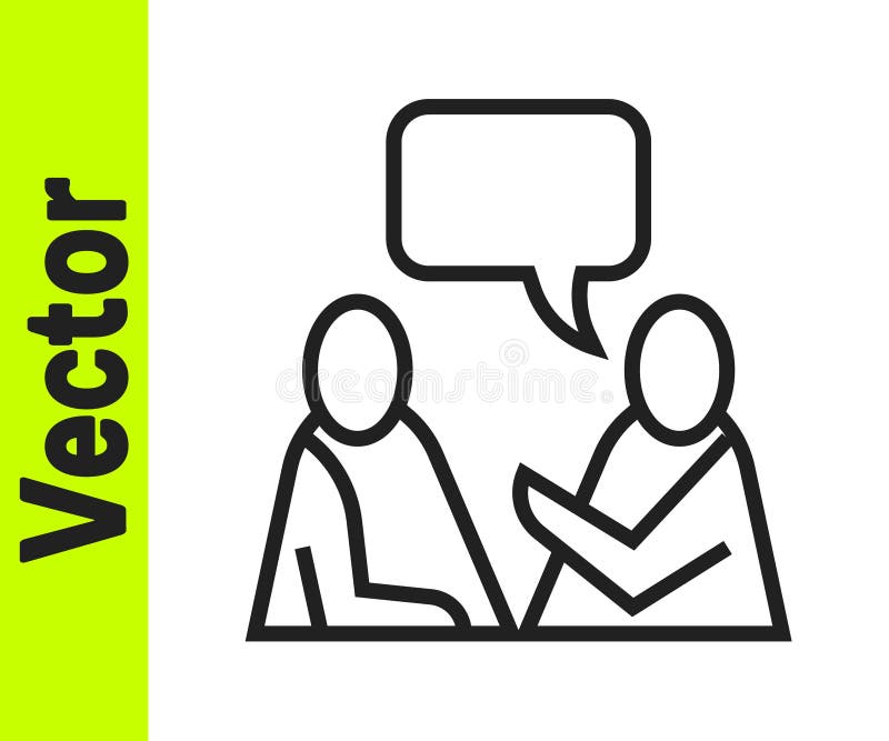 Black Line Two Sitting Men Talking Icon Isolated on White Background ...