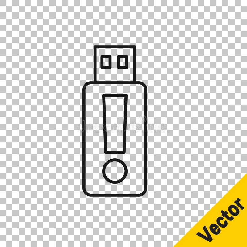 Black Line USB Flash Drive Icon Isolated on Transparent Background ...