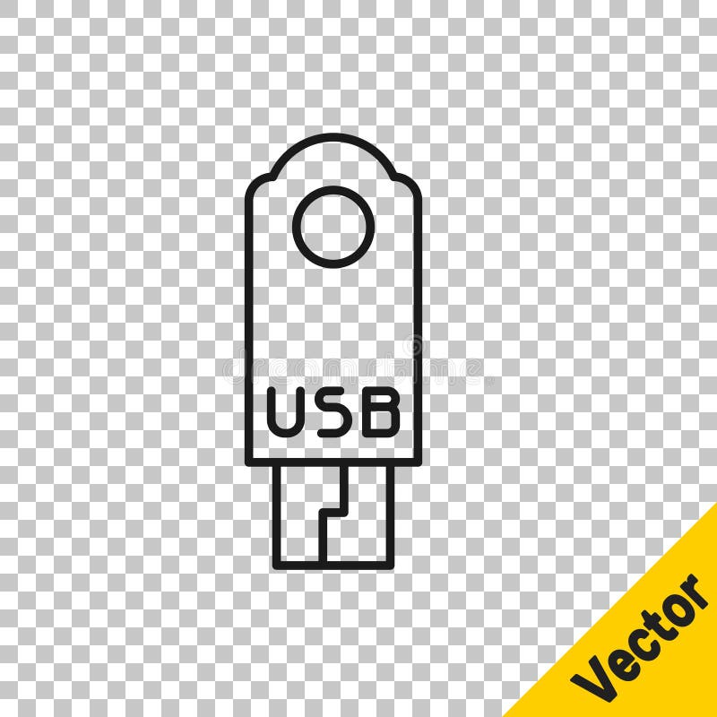 Black Line USB Flash Drive Icon Isolated on Transparent Background ...