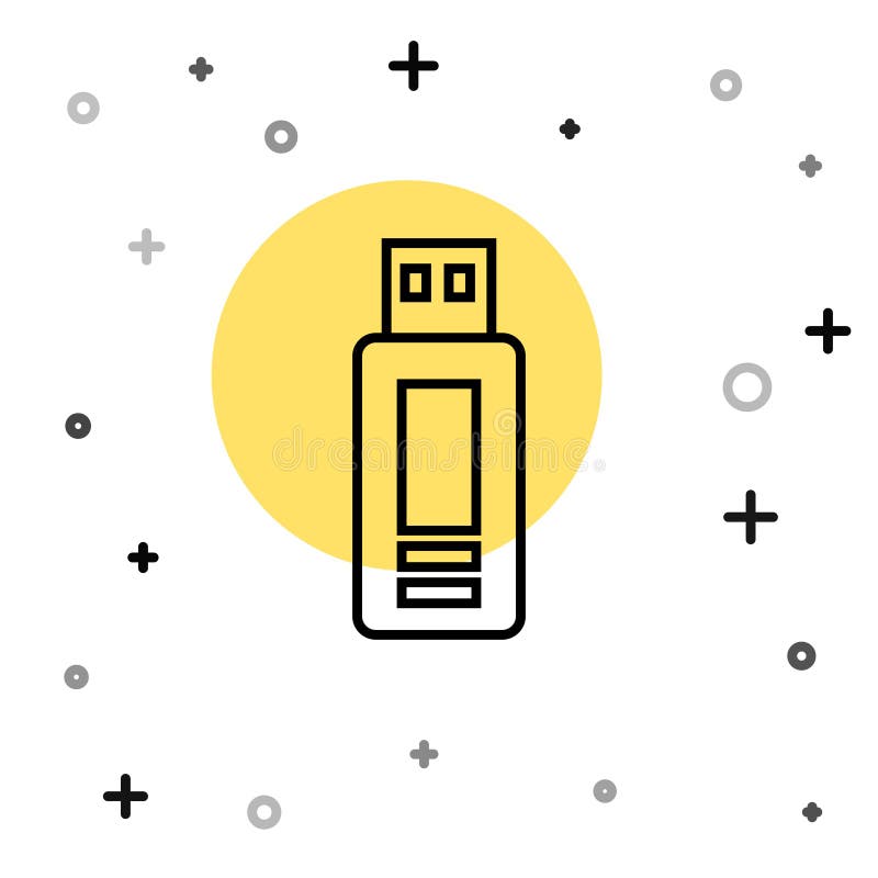 Black Line USB Flash Drive Icon Isolated on White Background. Random ...