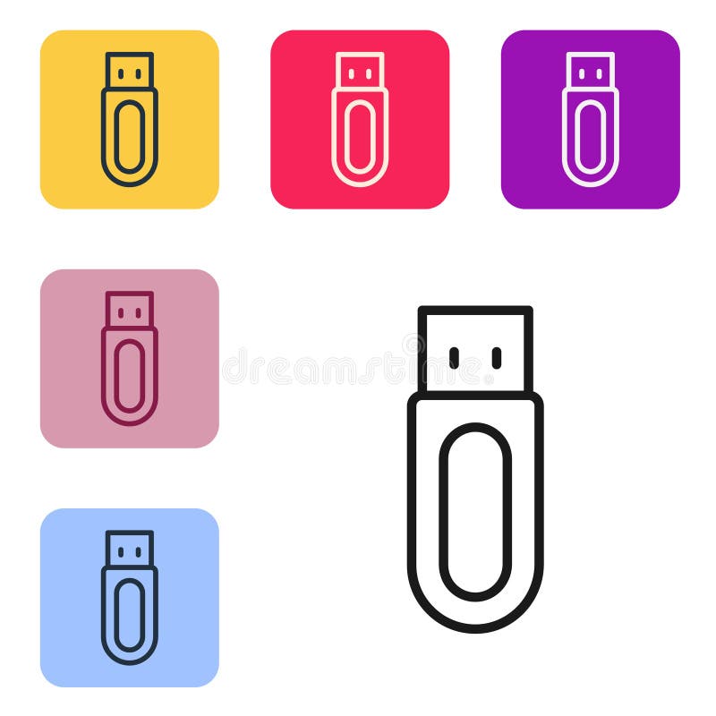 Black Line USB Flash Drive Icon Isolated on White Background. Set Icons ...