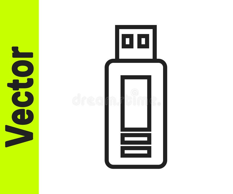 Black Line USB Flash Drive Icon Isolated on White Background. Vector ...