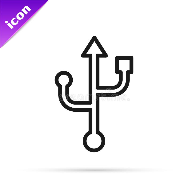 Black Line USB Symbol Icon Isolated on White Background. Vector Stock ...