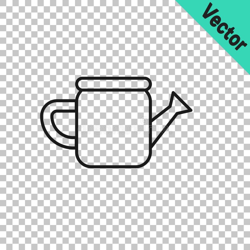 Black Line Watering Can Icon Isolated on Transparent Background ...