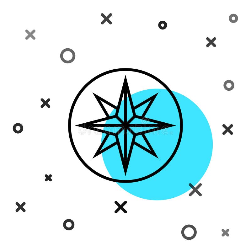 Black Line Wind Rose Icon Isolated On White Background Compass Icon For Travel Navigation