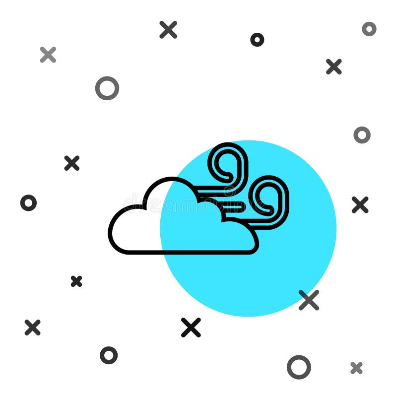 Black Line Windy Weather Icon Isolated on White Background. Cloud and ...