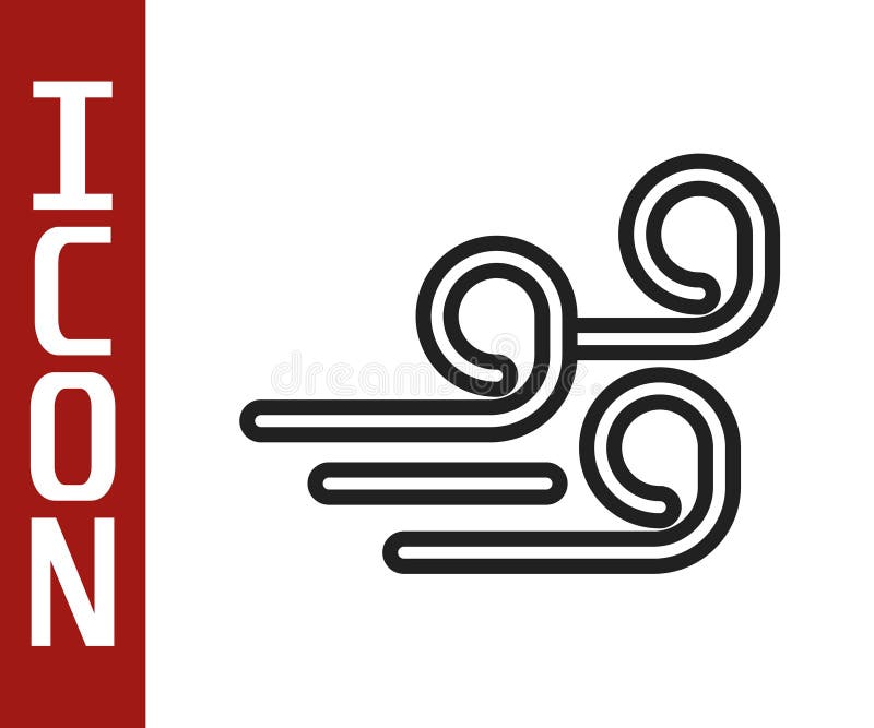 Black Line Windy Weather Icon Isolated on White Background. Cloud and ...