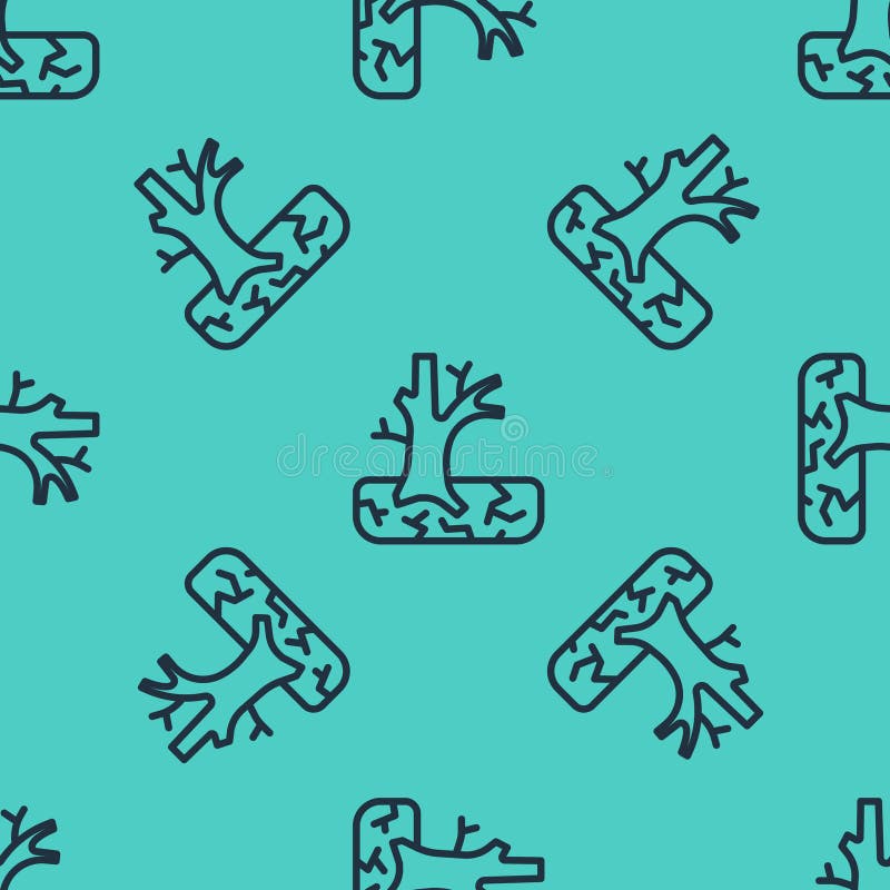 Black Line Withered Tree Icon Isolated Seamless Pattern on Green ...