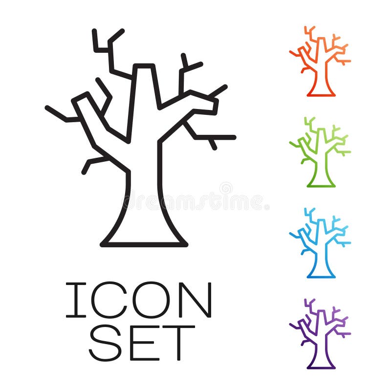 Black Line Withered Tree Icon Isolated on White Background. Bare Tree ...