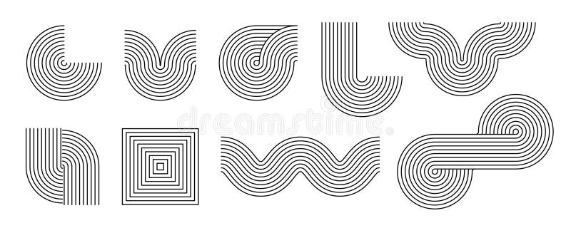 Black Linear Boho Style Arch and Wave Set. Mid Century Curve Shapes ...