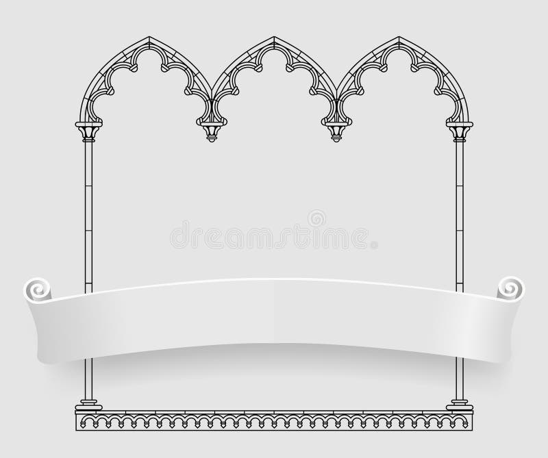 Black Linear Drawing of Classic Gothic Architectural Decorative Frame ...