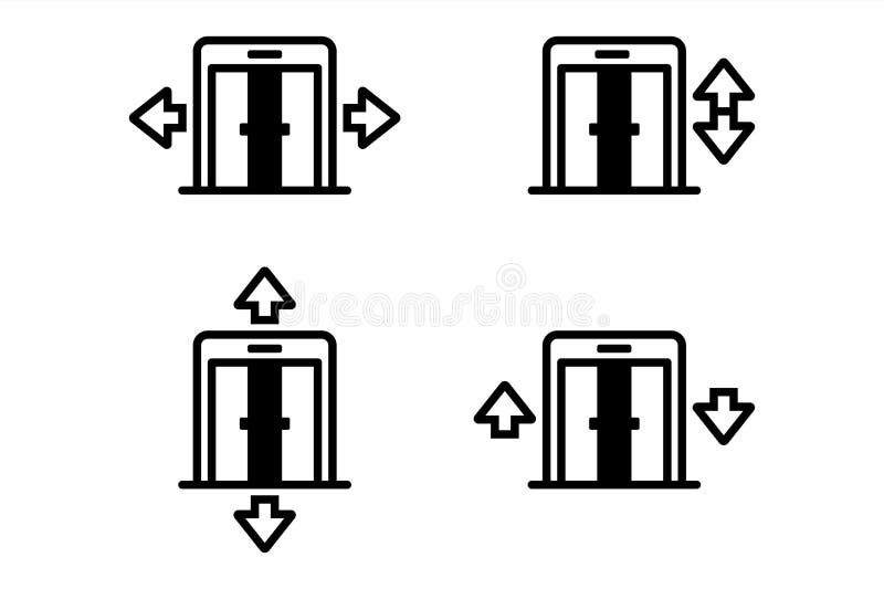 Black Linear Elevator Icon. Open Doors Automatically Stock Photo ...