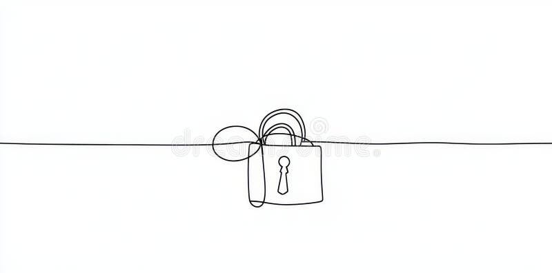 This is a Black Linear Sketch of a Padlock with a Keyhole in Continuous ...