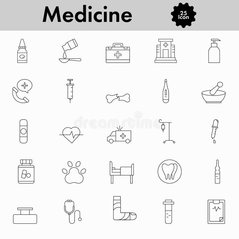 Black Linear Style 25 Medicine Icon on White Stock Illustration ...