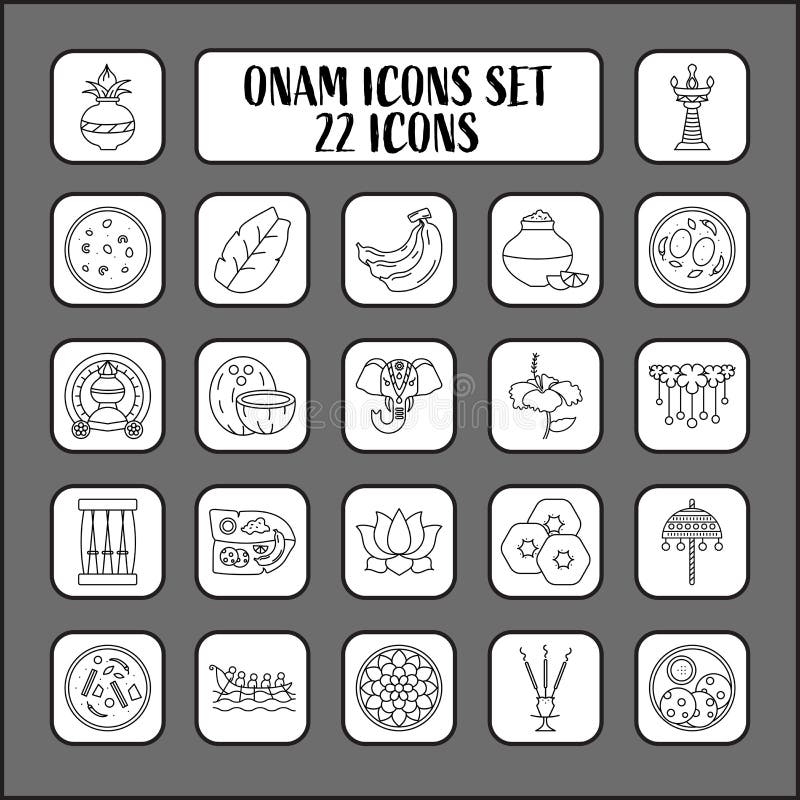 Black Linear Style Onam Festival Icon or Symbols Stock Illustration ...