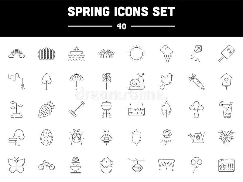 Black Linear Style 40 Spring Icons Stock Illustration - Illustration of ...