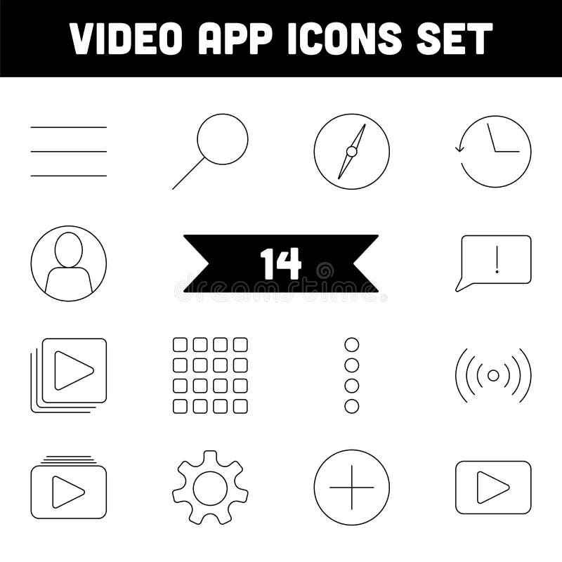14 Black Linear Video App Icon or Symbol Stock Illustration ...