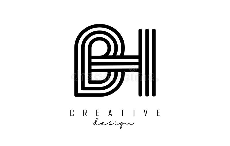 Black Lines BH B H Letters with Monogram Logo Design Stock Vector ...