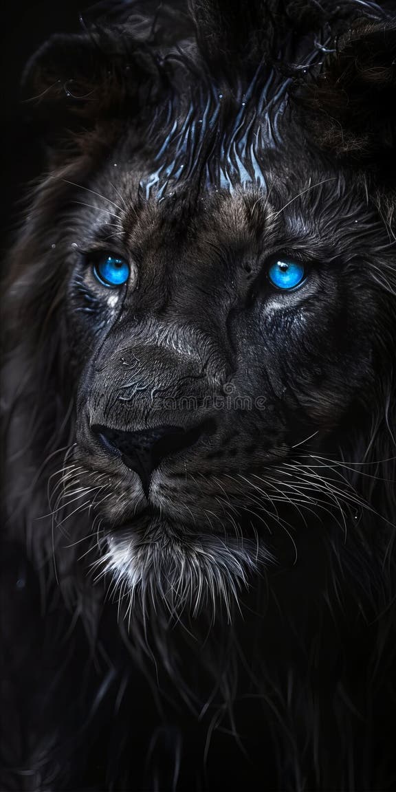 A Black Lion with Blue Eyes Stock Image - Image of portrait, eyes ...
