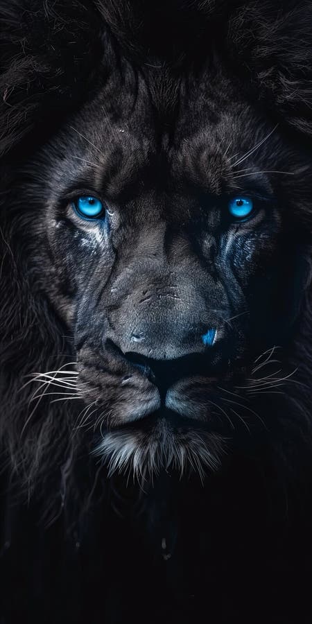 A Black Lion with Blue Eyes Stock Image - Image of felidae, animal ...