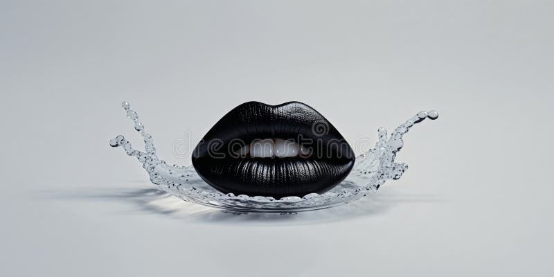 A Black Lip with White Teeth is in a Splash of Water Stock Photo ...