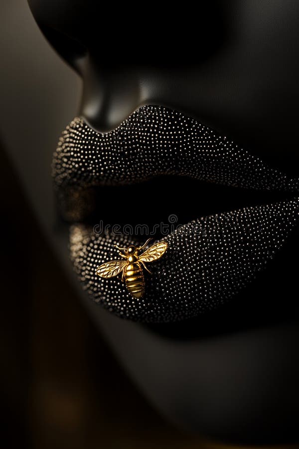 Black Lips with Gold Bee on Metallic Dots Design Stock Photo - Image of ...