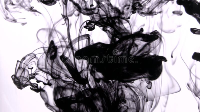 Black Liquid Drips into a Container of Water. Paint in Water. Drops of ...