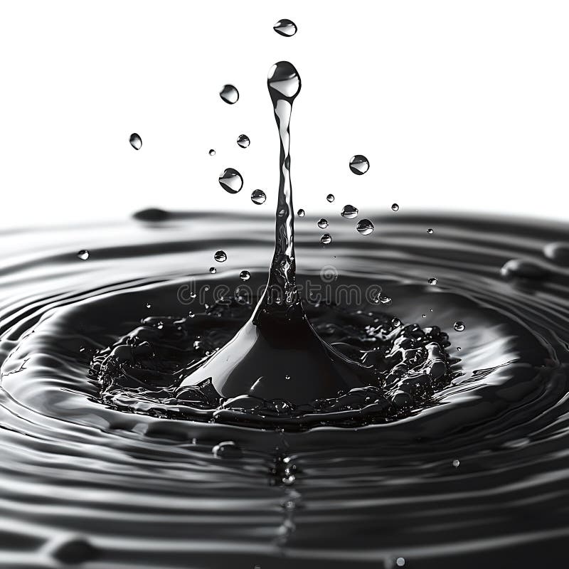 Black Liquid Drop Impact, Creating Concentric Ripples and Splashes ...