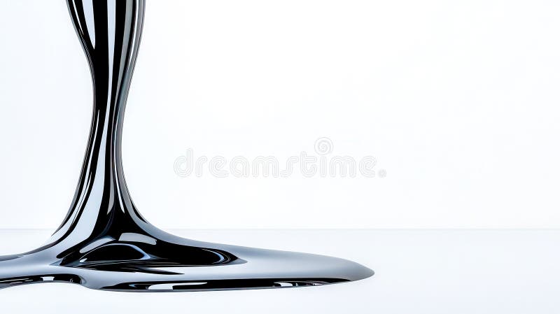 Black Liquid Metal Dripping and Forming a Puddle on White Background ...