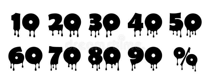 Black Liquid Numbers Set. Drip Drops Dynamic Flowing Isolated Numbers ...