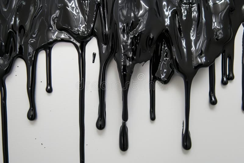 Black Liquid Paint Dripping and Forming Abstract Shapes on a White Wall ...