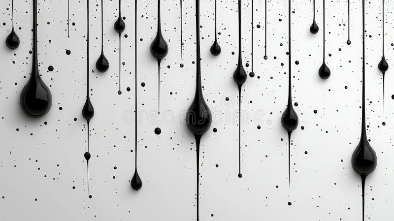 Black Liquid Paint Drips and Splashes on Light Gray Background in Artistic Pattern Stock ...