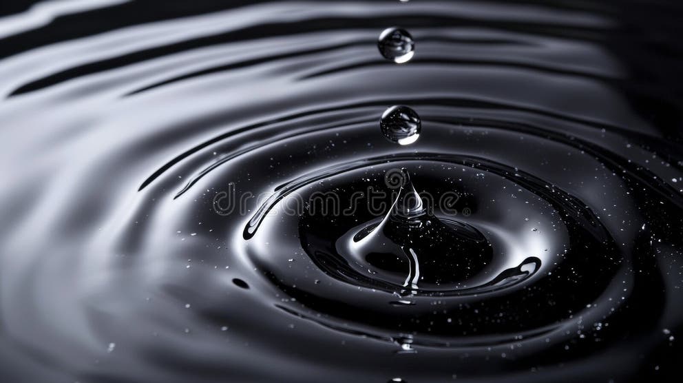 Black Liquid Ripple with Water Droplets Creating Concentric Waves Stock ...
