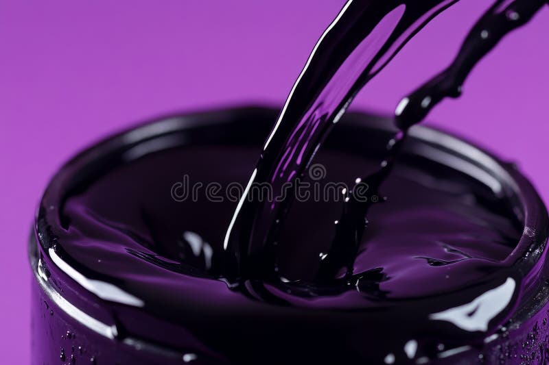 Black Liquid Spilling from a Container on a Vibrant Lavender Background ...