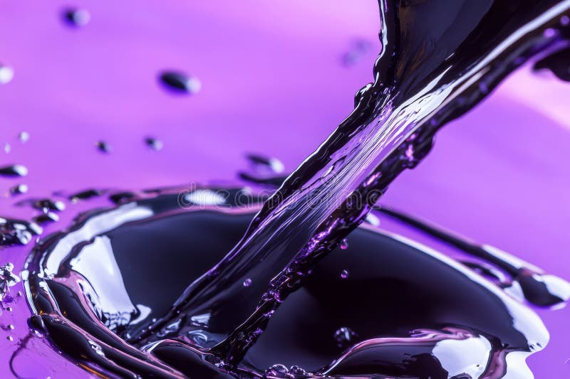 Black Liquid Spilling from a Container on a Vibrant Lavender Background ...