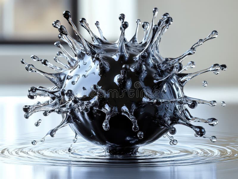 Black Liquid Splash Forms, Ferrofluid, Black Splash Spikes, Magnetic ...