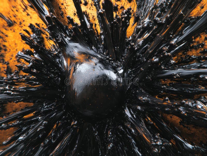 Black Liquid Splash Forms, Ferrofluid, Black Splash Spikes, Magnetic ...