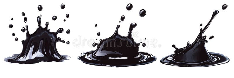 Black Liquid Splashes, Dynamic Shapes, Fluid Motion, Three Distinct ...