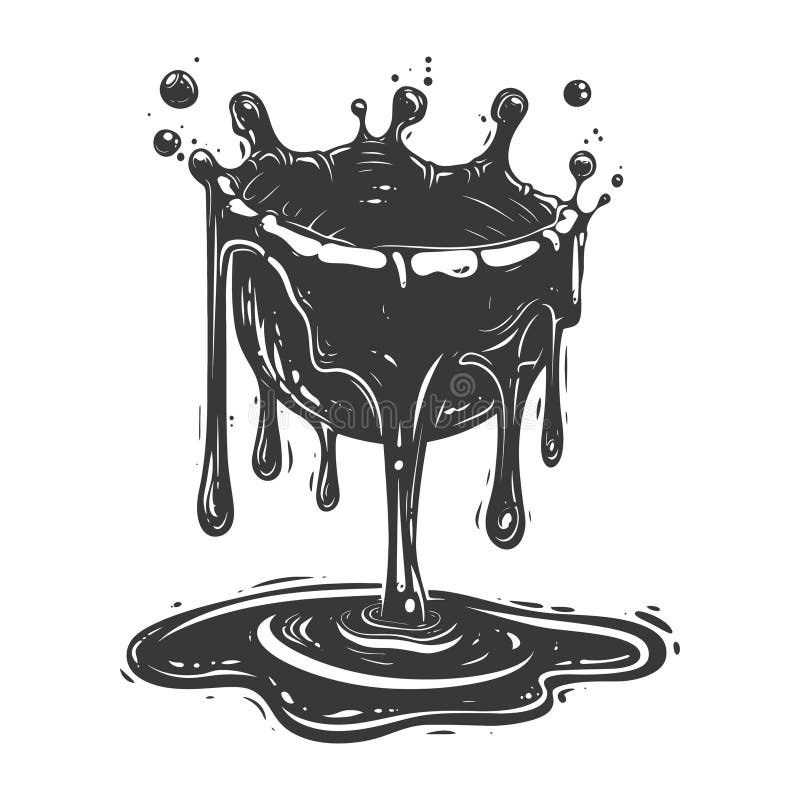 Overspilling Dark Liquid in Vintage Style, Dripping and Splashing ...