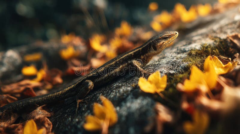 Black Lizard on Autumn Leaves Stock Image - Image of dark, forest: 383600981