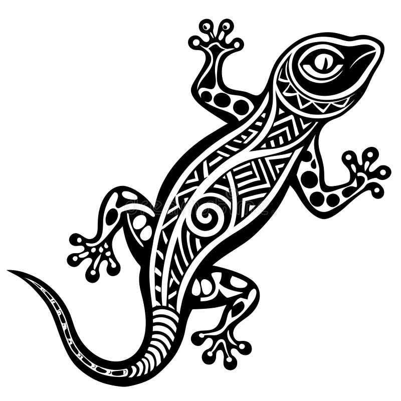 Black Lizard with Intricate Maori-style Pattern Stock Image ...
