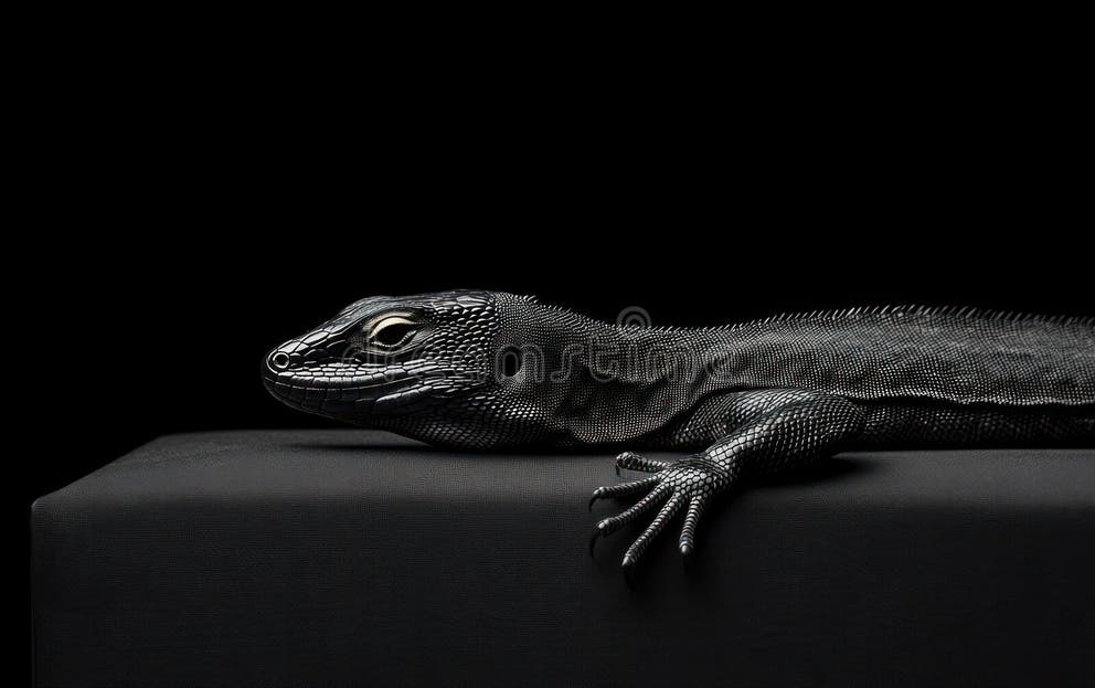 Black Lizard Reptile Portrait on Dark Background Stock Illustration ...