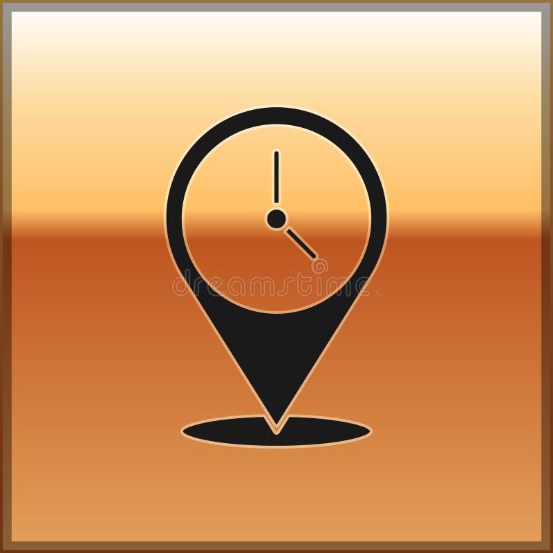 Black Location with Clock Icon Isolated on Gold Background. Vector ...