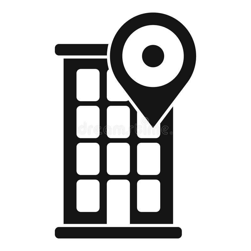 Black Location Pin Icon Pointing at Office Building Stock Vector ...
