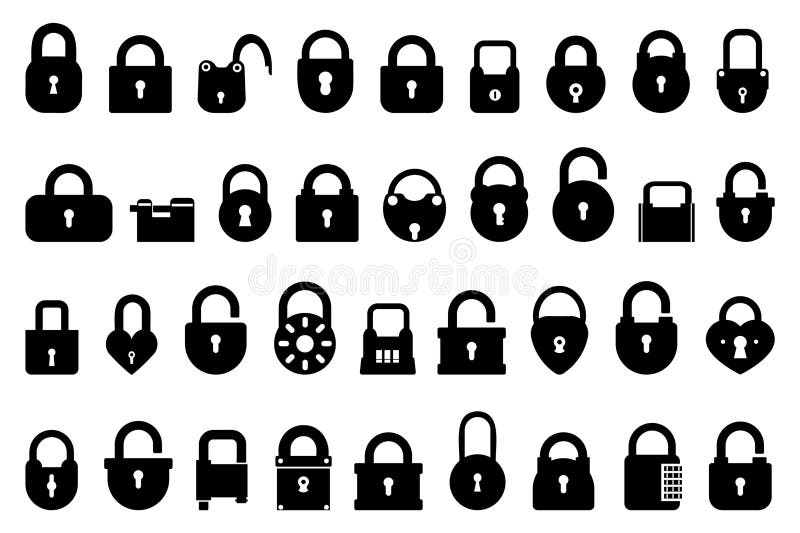 Black Lock Icon Collection. Set of Black Lock Icons Stock Vector ...