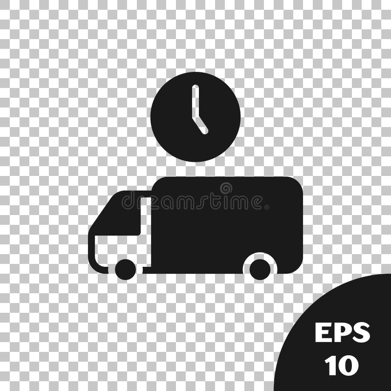 Black Logistics Delivery Truck and Clock Icon Isolated on Green ...