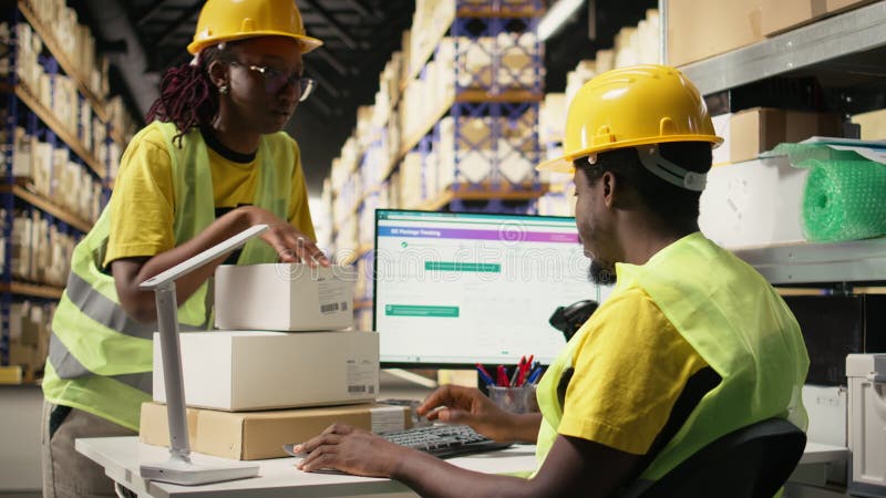 Black Logistics Workers Team Handling Cargo Tracking on Pc Software Stock Footage - Video of ...