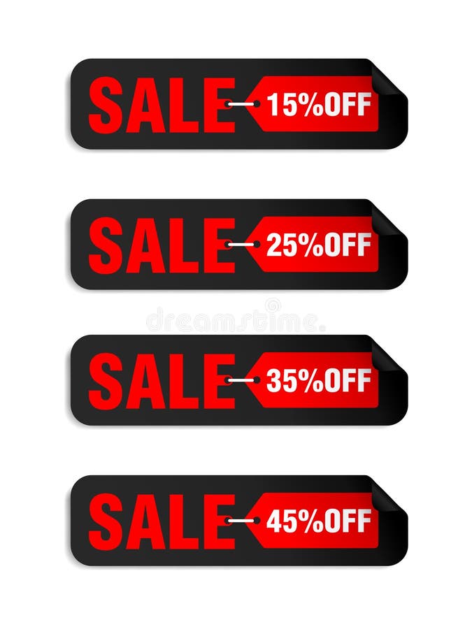 Black Long Sale Stickers Set 15 , 25 , 35 , 45 Off Discount Stock ...