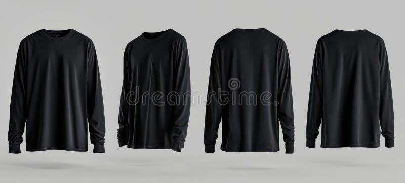 The Black Long-sleeve Shirt Displayed from Multiple Angles in a Studio ...