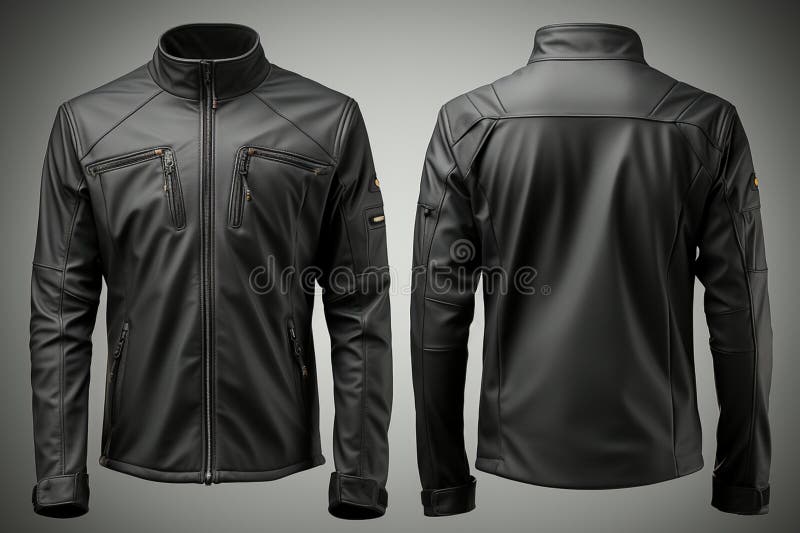 Black Long-sleeved Jacket, Front and Back View, Isolated on Grey Stock ...